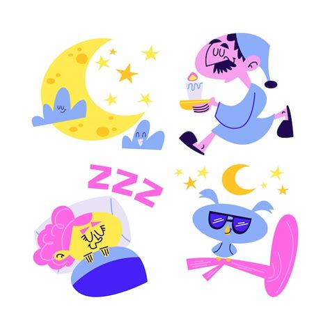 Free Vector Retro Cartoon Night Stickers Collection