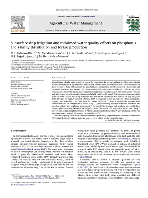 Pdf Subsurface Drip Irrigation And Reclaimed Water Quality Effects On