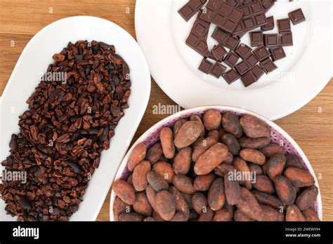 Chocolate Cocoa Beans And Cocoa Nibs Stock Photo Alamy