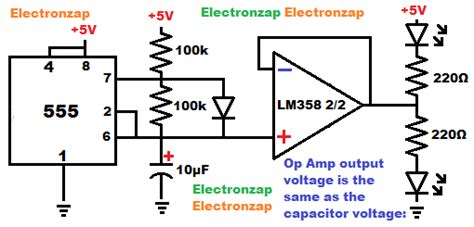 Fading Alternate Leds Circuit Using 555 Timer And Op Amp Voltage