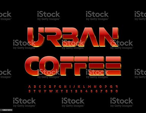 벡터 트렌디 사인 어반 커피 빨간색 과 금 알파벳 문자와 숫자 문자에 대한 스톡 벡터 아트 및 기타 이미지 문자 상류 사회