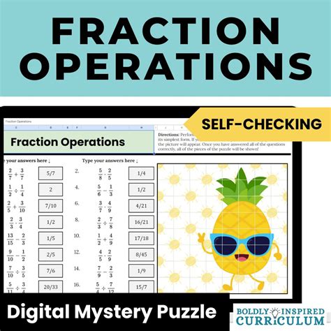 Fraction Operations Review Activity Digital Self Checking Mystery