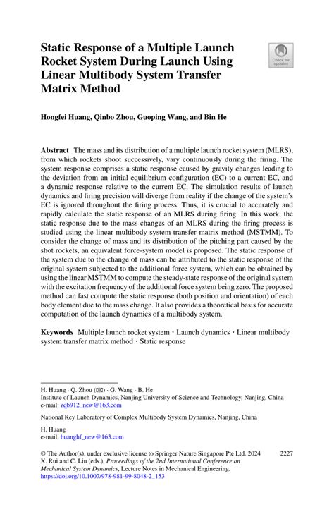 Pdf Static Response Of A Multiple Launch Rocket System During Launch