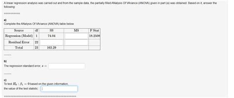 solved a linear regression analysis was carried out and from