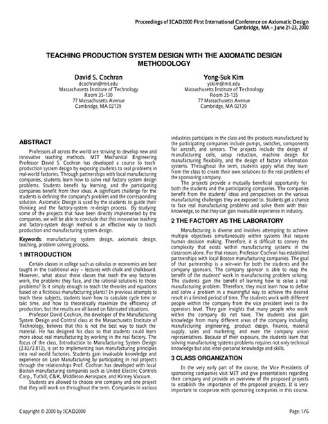Pdf Teaching Production System Design With The Axiomatic Design