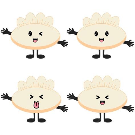 Premium Vector Set Of Cute Kawaii Dumpling With Eyes Smile Emoji Hands And Legs Flat Design
