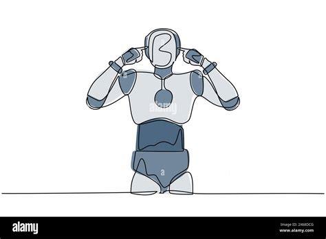 Continuous One Line Drawing Robot Standing With Covering Ears With