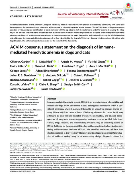 Pdf Acvim Consensus Statement On The Diagnosis Of Immune‐mediated