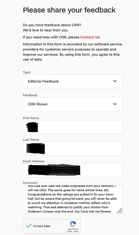 the feedback i just posted to cnn