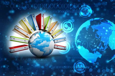 Data Storage Globe And File Cabinet With Ring Binders 3d Stock Illustration Illustration Of
