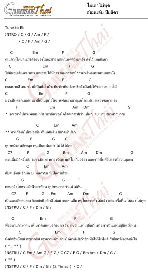 คอร์ด ไม่เอาไม่พูด อ๋อมแอ๋ม ปิยธิดา คอร์ดเพลง กีตาร์