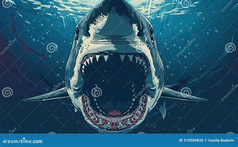 Great White Shark With Open Mouth Watch Out Sharks Shark Attack White Shark Teeth Stock Image