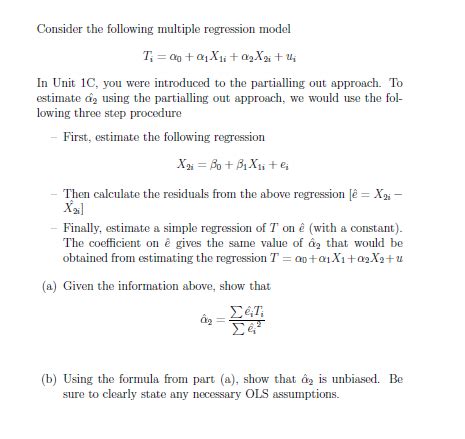 Solved Consider The Following Multiple Regression Model T Chegg