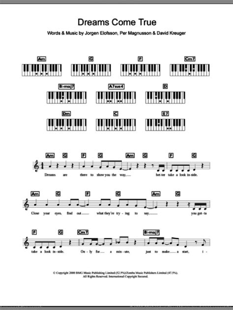 Westlife - Dreams Come True sheet music for piano solo (chords, lyrics, melody)