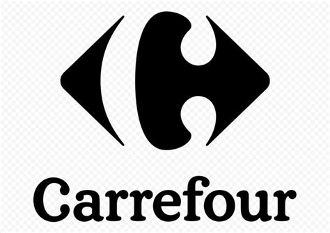 The Logo For Carrefour Is Shown In Black And White With An Arrow Pointing Up