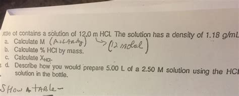 solved of contains a solution of 12 0 m hci the solution