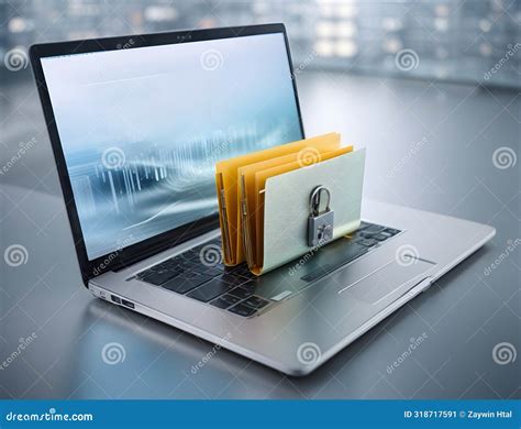 Computer File Folder With Lock Data Protection Cyber Security Concept Stock Illustration