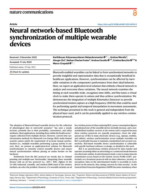 Pdf Neural Network Based Bluetooth Synchronization Of Multiple