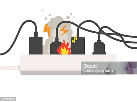 소켓 및 불은 과부하 화재 연기 스파크 단락이있는 전기 케이블 시리즈에서 화재를 밝힙니다 개념에 대한 스톡 벡터 아트 및 기타 이미지 Istock