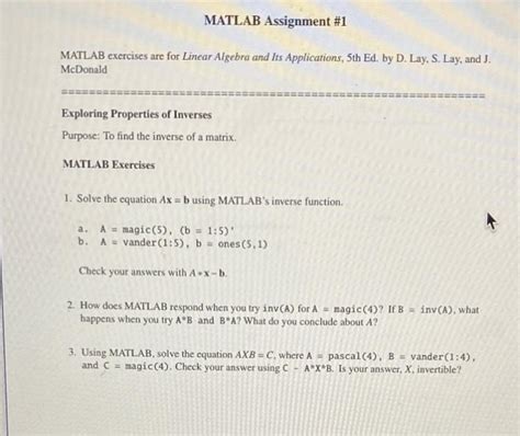 Solved Matlab Assignment 1 Matlab Exercises Are For Linear