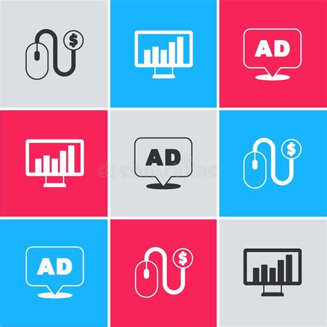 set advertising monitor with graph chart and icon vector stock vector