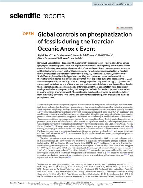 Pdf Global Controls On Phosphatization Of Fossils During The Toarcian Oceanic Anoxic Event