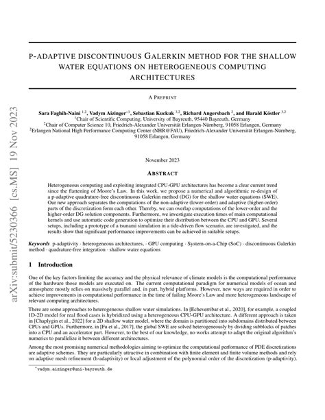 Pdf P Adaptive Discontinuous Galerkin Method For The Shallow Water Equations On Heterogeneous
