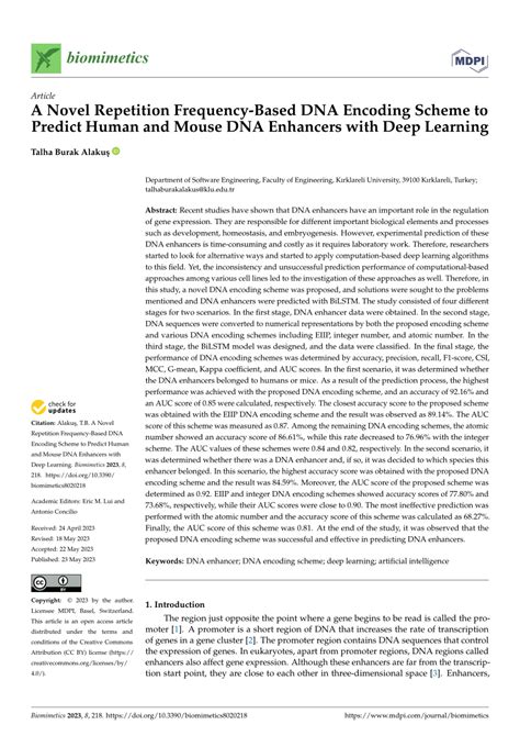 PDF A Novel Repetition Frequency Based DNA Encoding Scheme To Predict Human And Mouse DNA