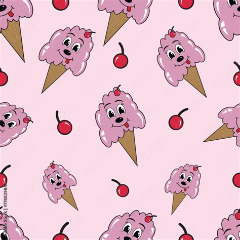 Vector Cute Cartoon Style Ice Cream Seamless Pattern Vector Repeatable
