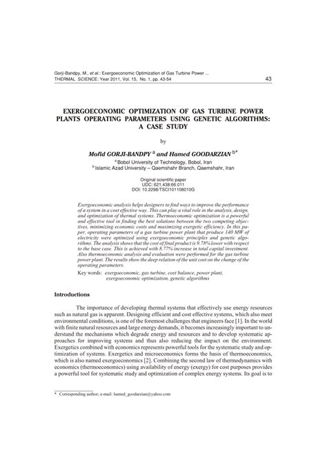 Pdf Exergoeconomic Optimization Of Gas Turbine Power Plants Operating Parameters Using Genetic