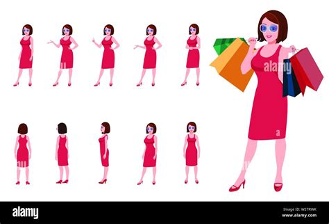 Shopping Woman Character Model Sheet With Walk Cycle Animation Sequence
