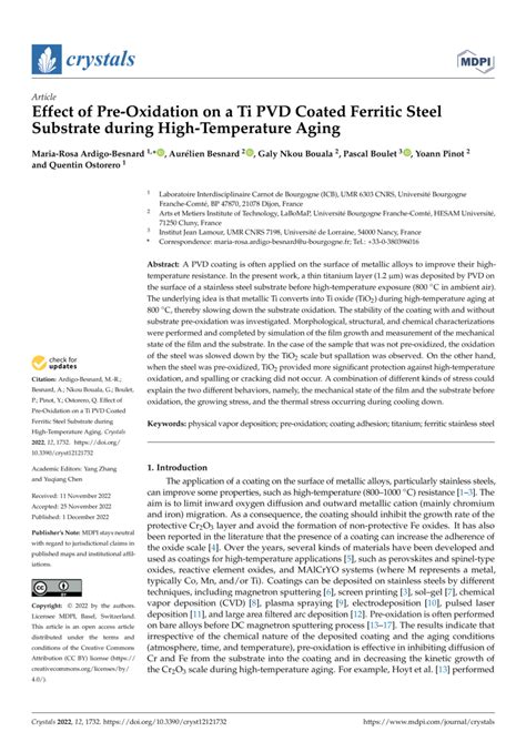 Pdf Effect Of Pre Oxidation On A Ti Pvd Coated Ferritic Steel Substrate During High