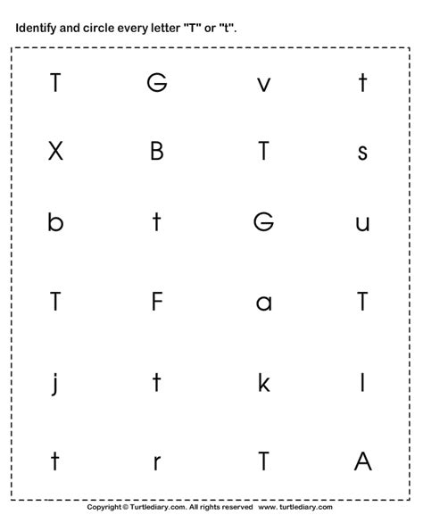 Identifying Lowercase And Uppercase Letter T Turtle Diary Worksheet