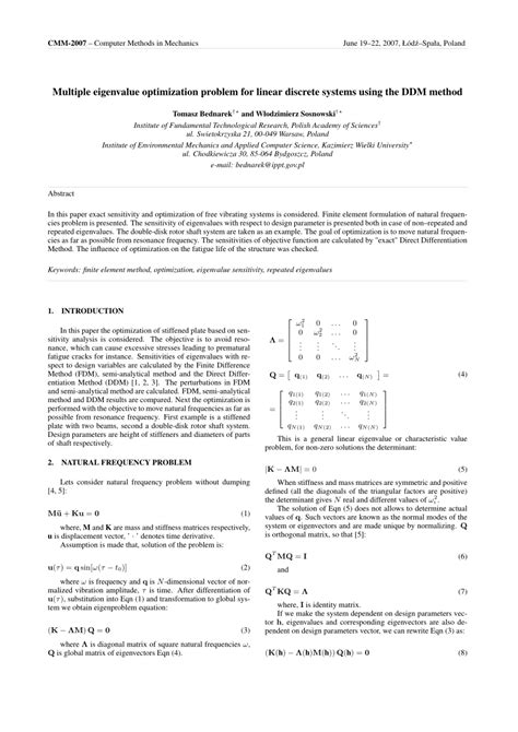 pdf multiple eigenvalue optimization problem for linear discrete