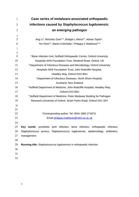 Pdf Metalware Associated Orthopaedic Infections Caused By Staphylococcus Lugdunensis An