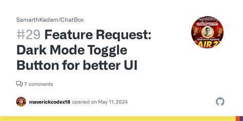 Feature Request Dark Mode Toggle Button For Better UI Issue 29