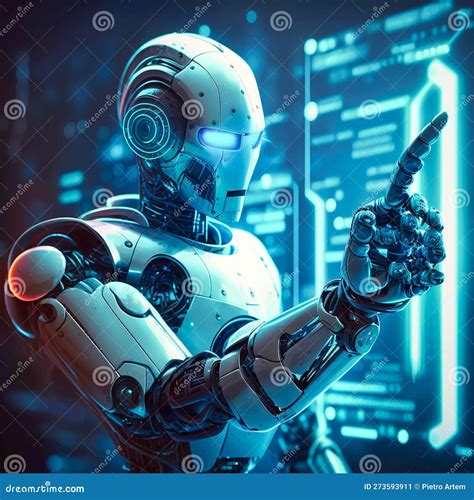 Cyber Digital World Android Robot Pointing Finger Generative Ai Stock
