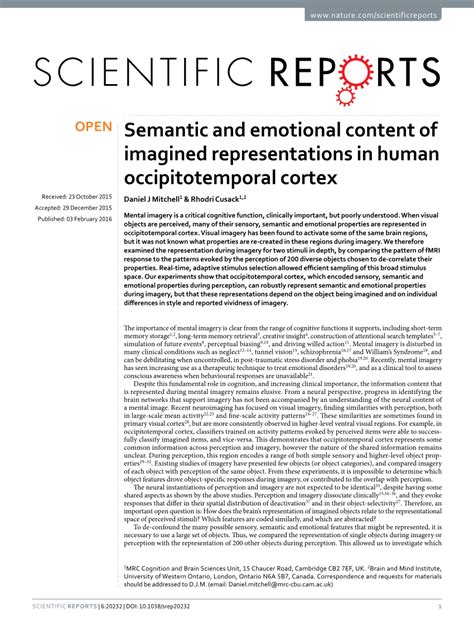 Pdf Semantic And Emotional Content Of Imagined Representations In Human Occipitotemporal Cortex