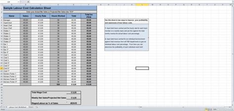 Cost Allocation Spreadsheet Template Intended For Labour Cost Calculation Excel Template