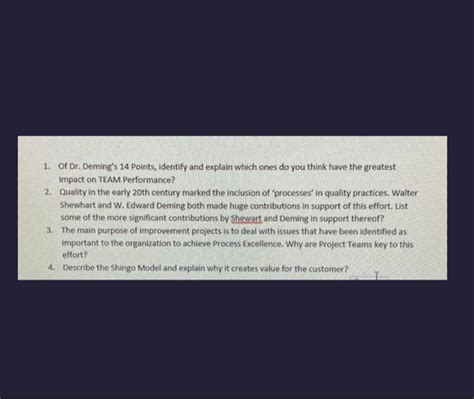 Solved Of Dr Deming S Points Identify And Explain Chegg