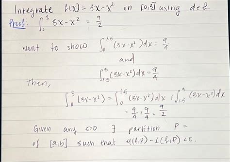 solved integrate f x 3x−x2 on [0 3] using def proof
