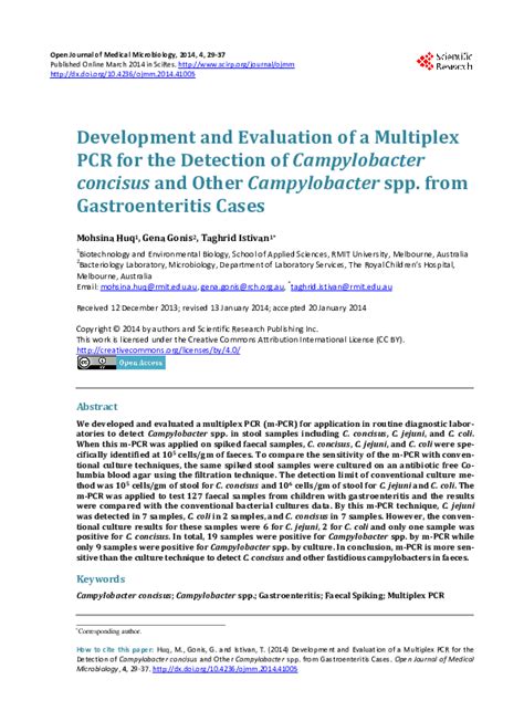 Pdf Development And Evaluation Of A Multiplex Pcr For The Detection Of Campylobacter Concisus