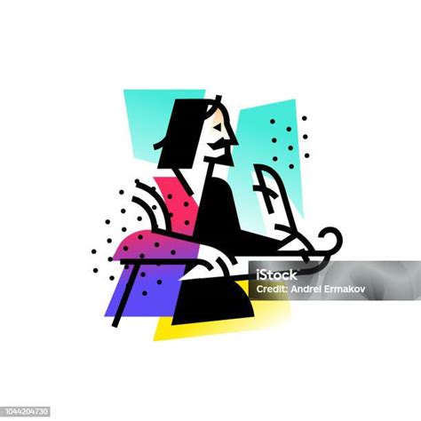 시인 작가의 그림입니다 문학 클럽에 대 한 로고의 아이콘입니다 문신 사이트 포스터 엽서 그림 고립 된 흰색 배경 이미지입니다 벡터 일러스트입니다 고대의에 대한 스톡 벡터