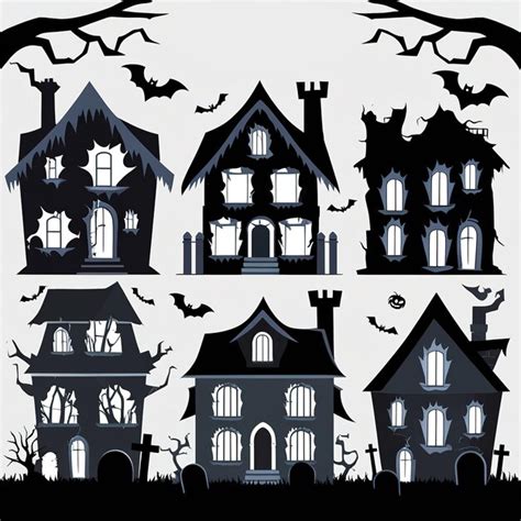 Haunted House Silhouette Collection Spooky Halloween Designs Premium