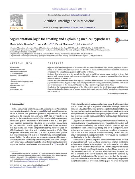 pdf argumentation logic for creating and explaining medical hypotheses