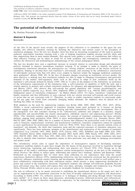 Pdf The Potential Of Reflective Translator Training