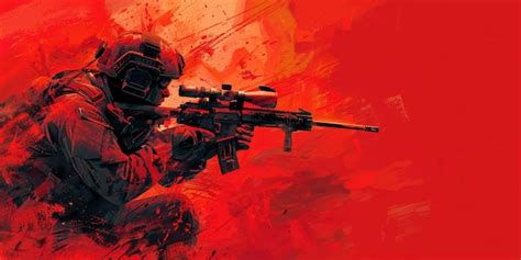 A Soldier From The Game Call Of Duty Carrying A Sniper Rifle In Fiery Environment Red Black And