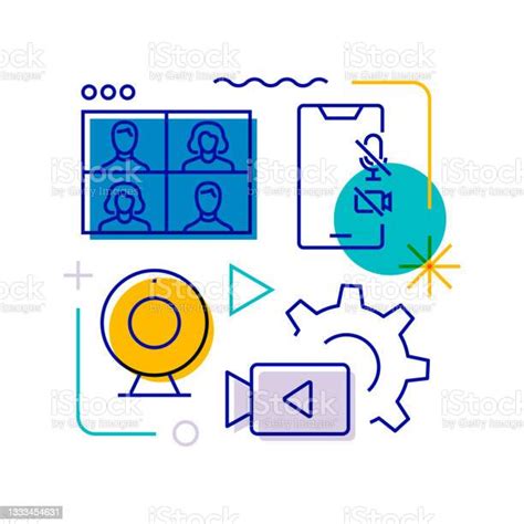 온라인 회의 관련 디자인 요소 윤곽선 아이콘이 있는 패턴 디자인입니다 다채로운 벡터 일러스트레이션 0명에 대한 스톡 벡터 아트 및 기타 이미지 Istock