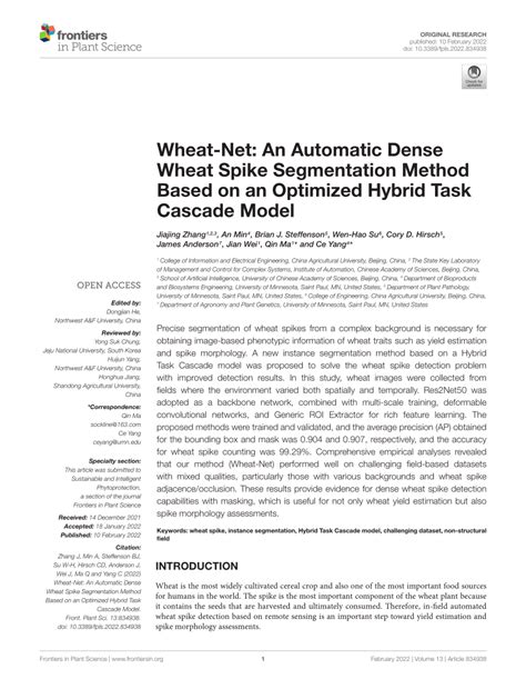 Pdf Wheat Net An Automatic Dense Wheat Spike Segmentation Method