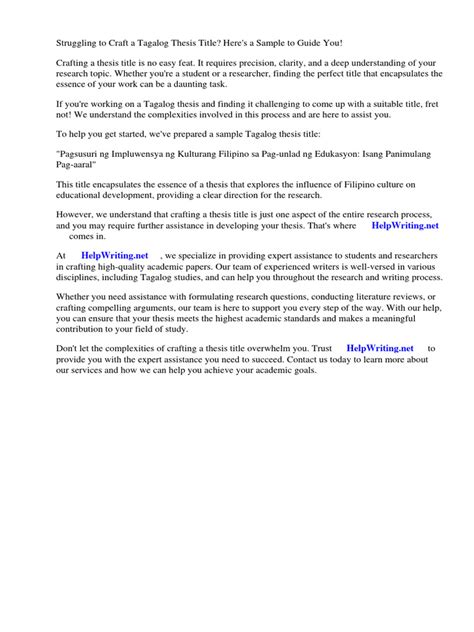 Tagalog Thesis Title Sample Pdf Tagalog Language Thesis